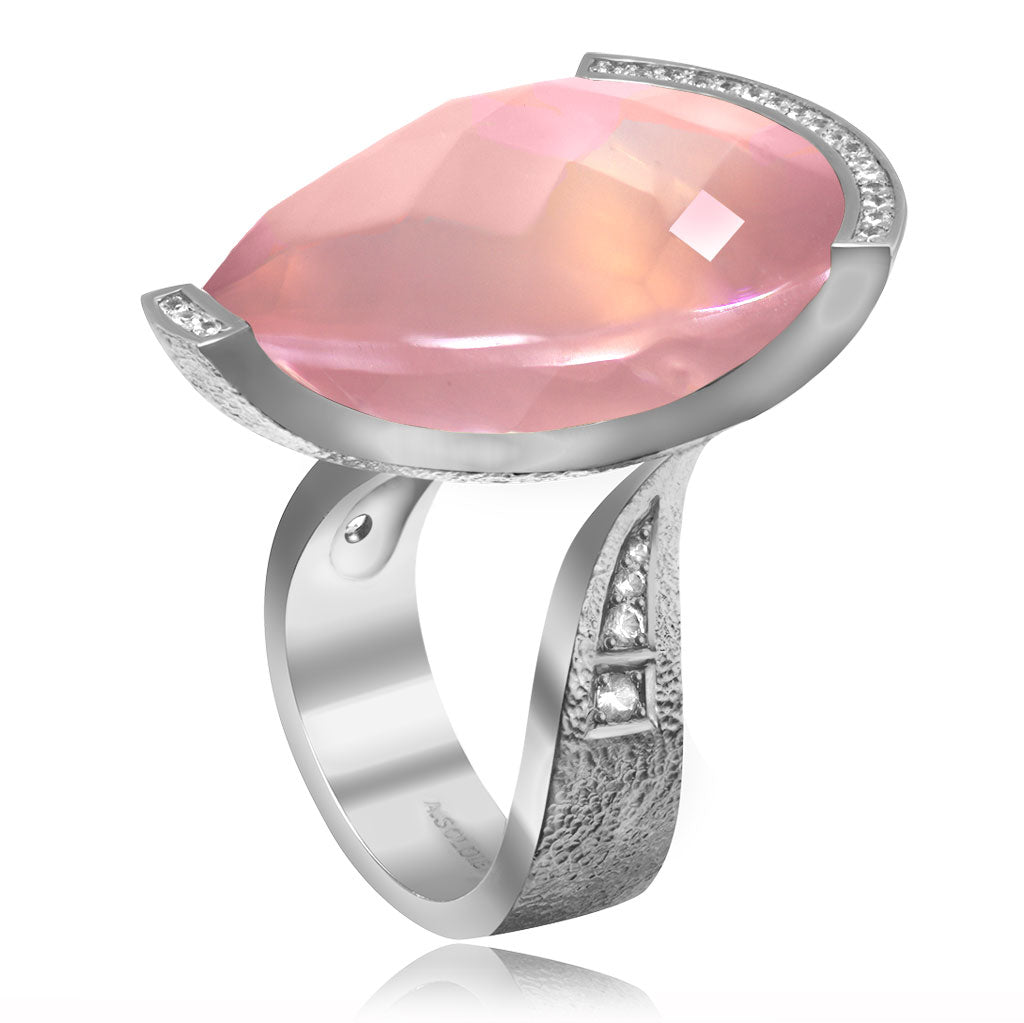 Gold Swan Ring with Rose Quartz & Diamonds ...