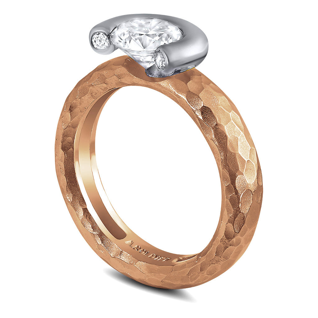 Valentine Diamond Crescent Texture Engagement Ring&...