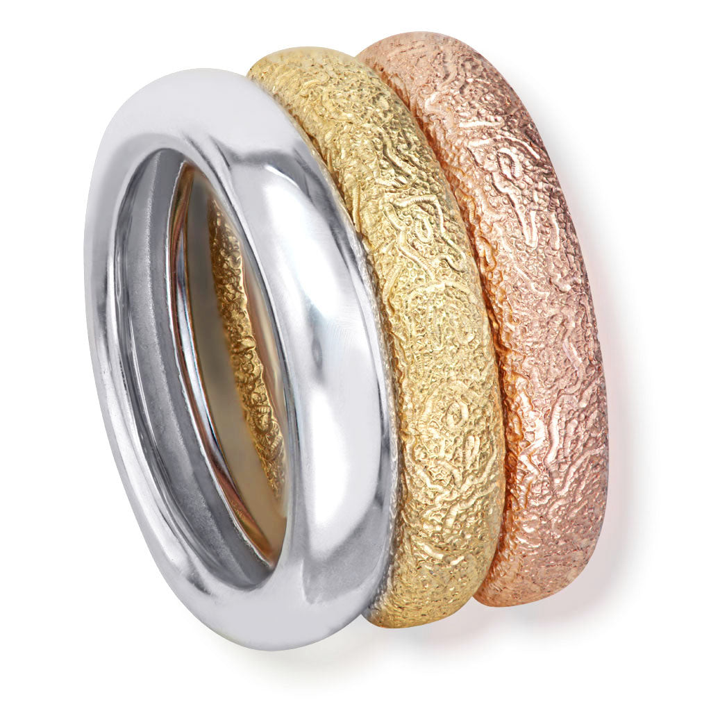 Multi Gold Three Band Stackable Textured Rings ...